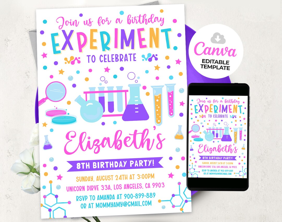 Science Birthday Invitation, Join Us for a Birthday Experiment, Girl ...