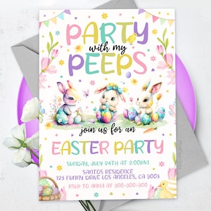 Easter Egg Hunt Invitation, Party With Peeps, Easter Bunny Invitation ...