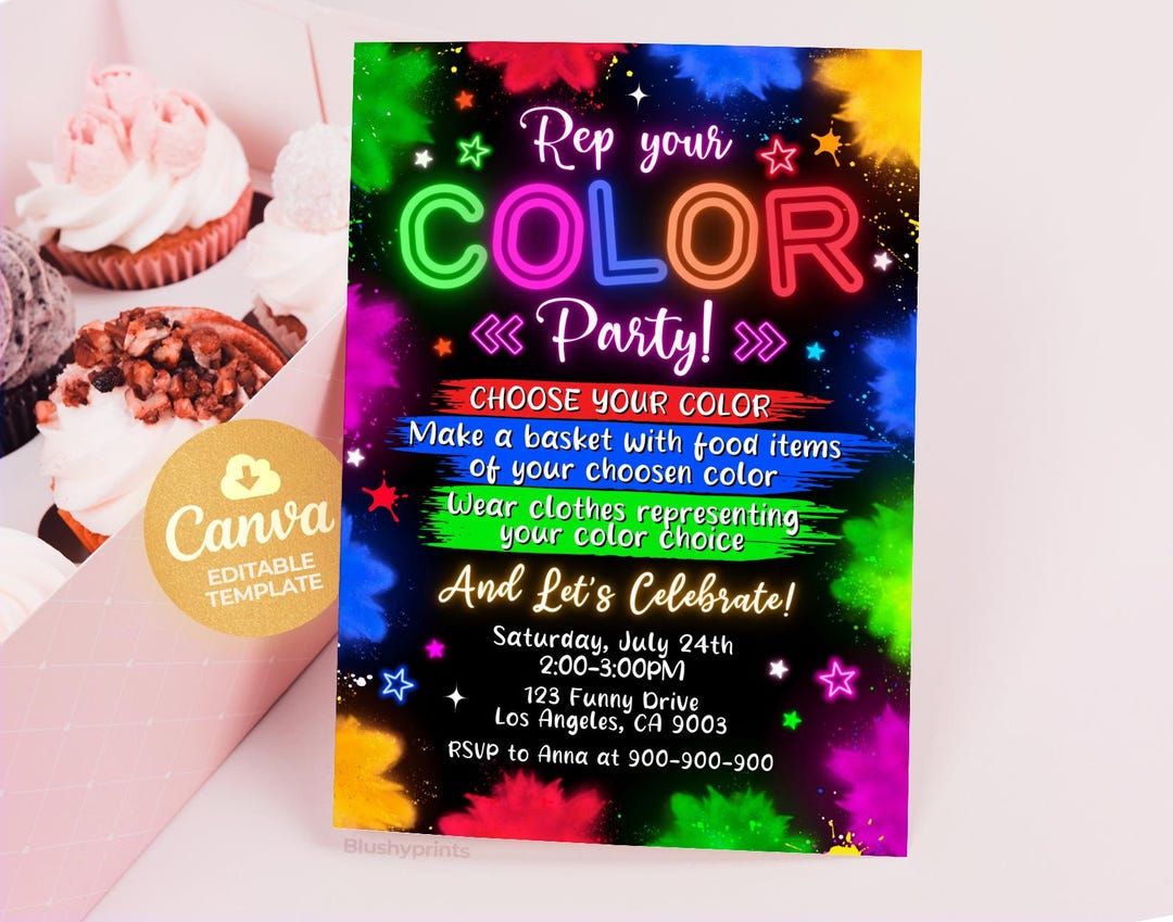 Color Party Invitation, Rep Your Color Party Invitation, Color Themed ...
