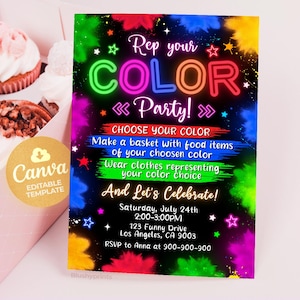 Color Party Invitation, Rep Your Color Party Invitation, Color Themed ...