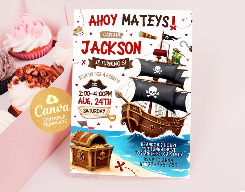 Pirate Birthday Invitation, Ahoy Mateys, Pirate Invitation, Pirate ...