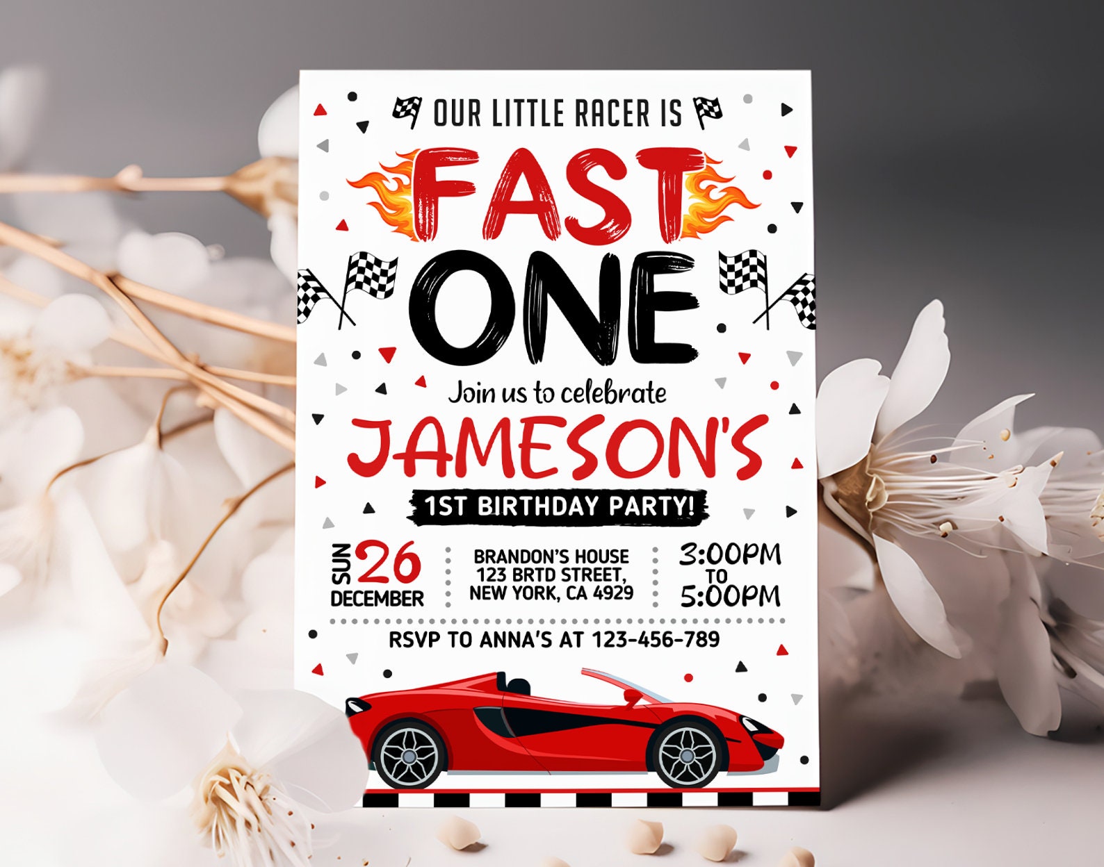 Fast One First Birthday Invitation Template, First Birthday Invitation ...