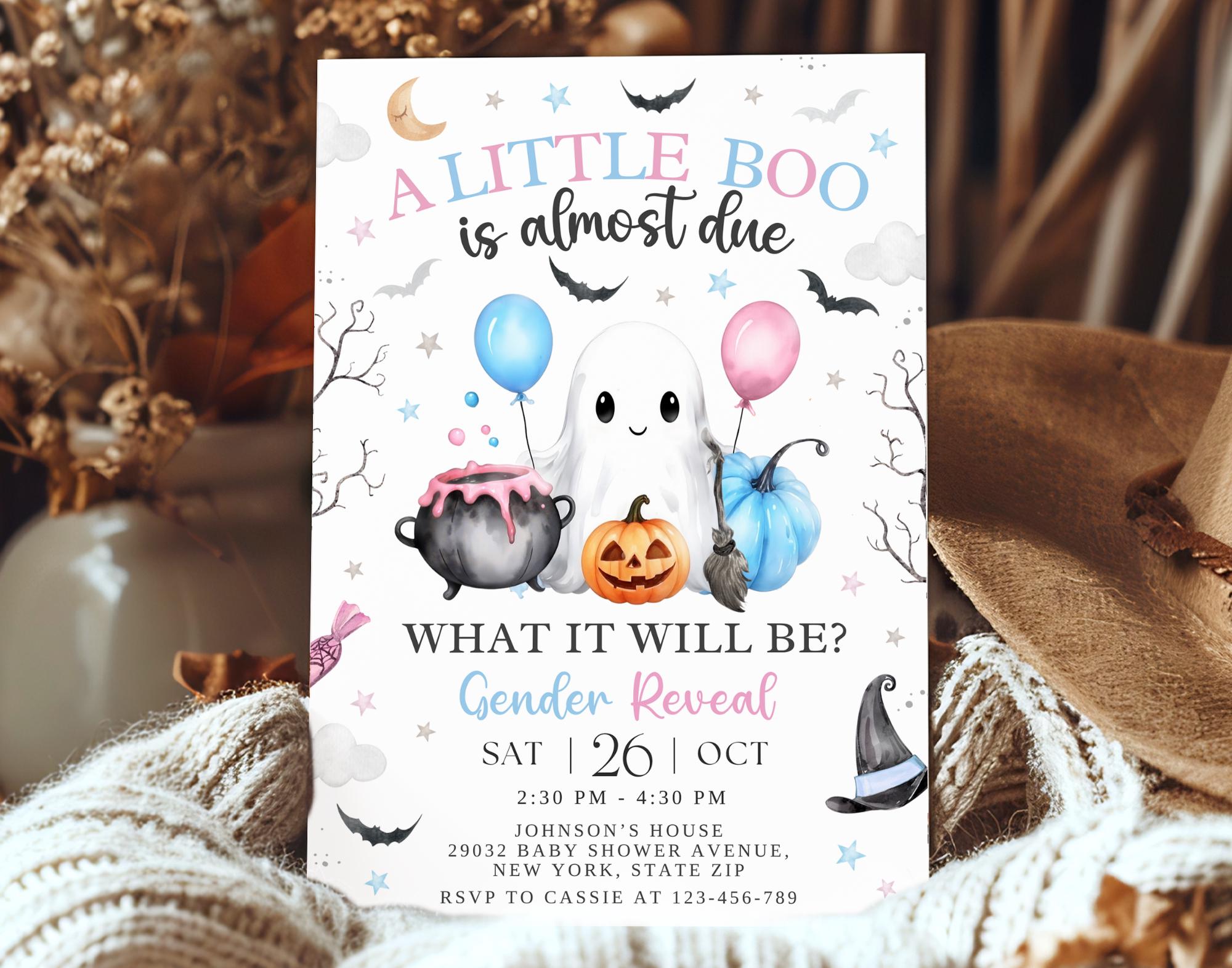 Little Boo Gender Reveal Invitation, Editable Ghost Gender Reveal ...