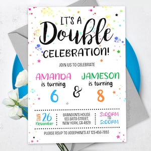 Editable Joint Birthday Party, Sibling Birthday Invitation, Double ...