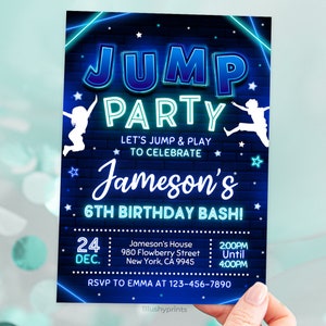 Jump Invitation Jump Birthday Party Invite Trampoline Party Bounce ...