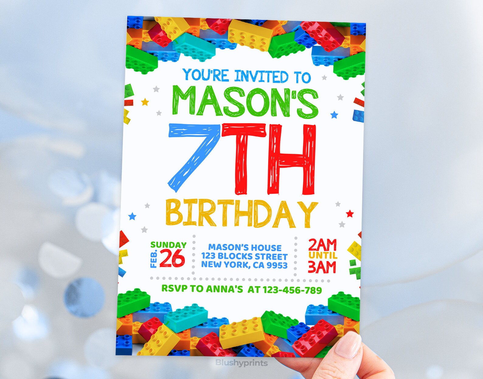 Editable Building Blocks Birthday Invitation, Blocks Invitation ...