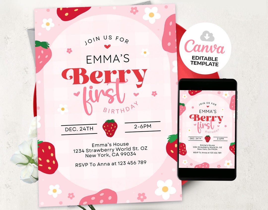 Berry First Birthday Invitation Template, Berry First Birthday ...