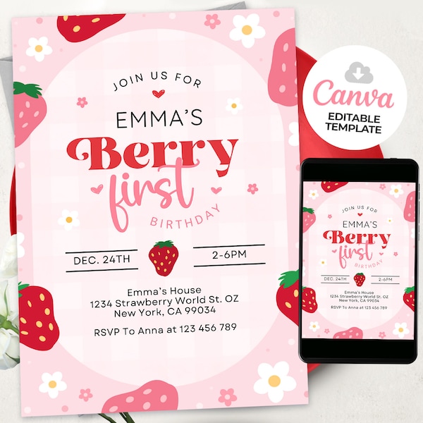 Berry First Birthday Invitation - Etsy