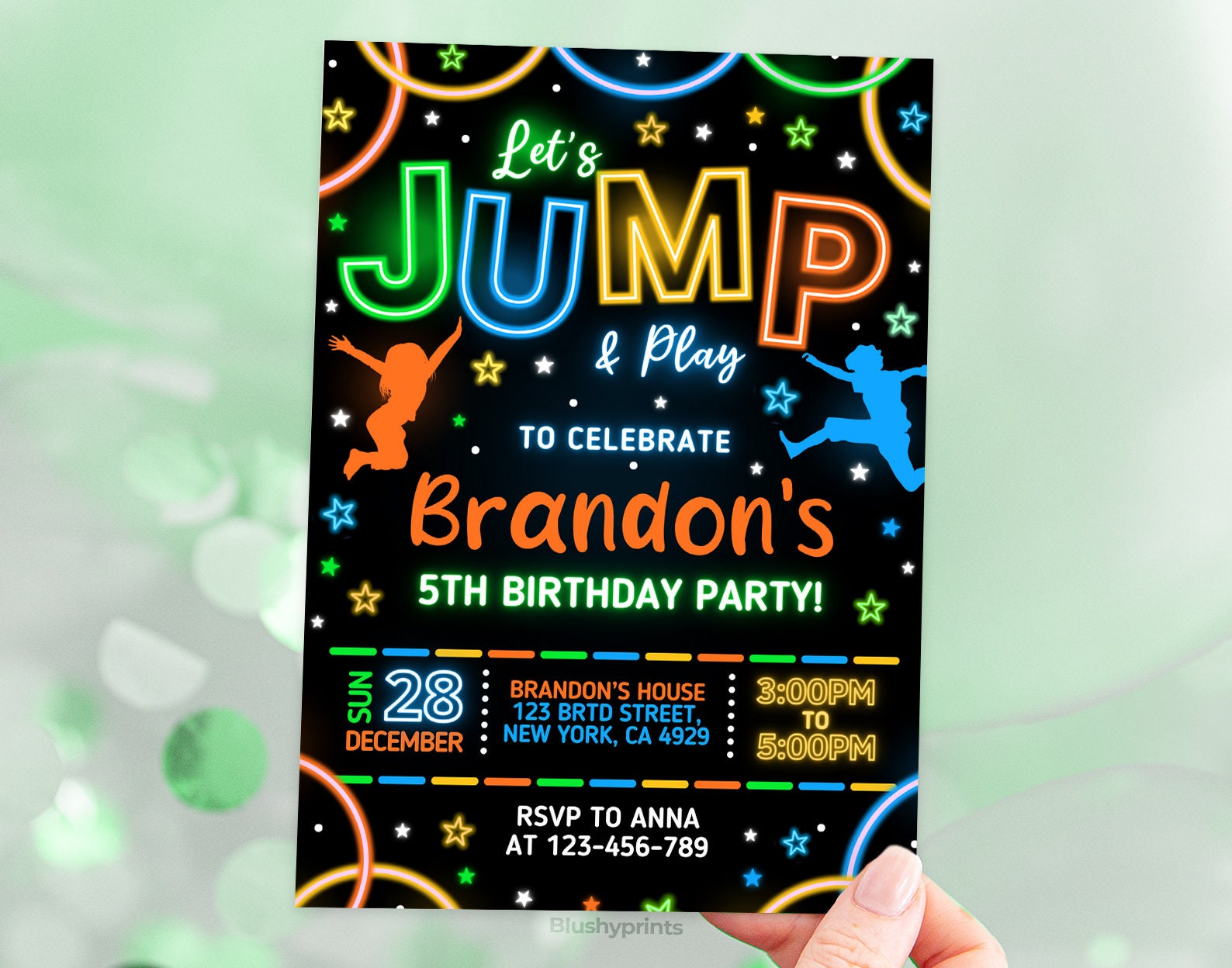 Jump Invitation Jump Birthday Party Invite Trampoline Party Bounce ...