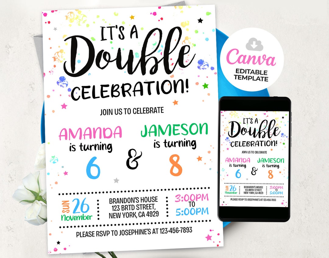 Editable Joint Birthday Party, Sibling Birthday Invitation, Double ...