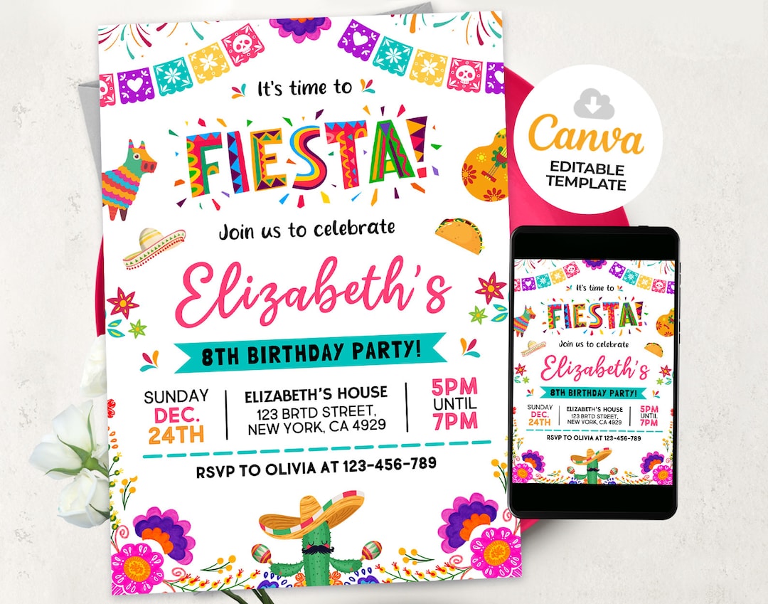 Editable Fiesta Birthday Party Invitation, Fiesta Invitation, Mexican ...