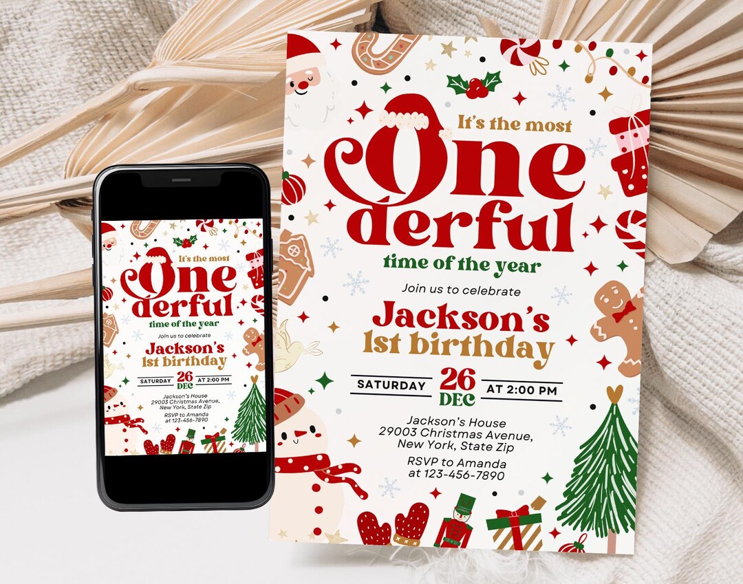 Onederful Christmas Birthday Invitation, 1st Birthday Christmas ...