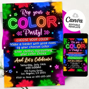 Color Party Invitation, Rep Your Color Party Invitation, Color Themed ...