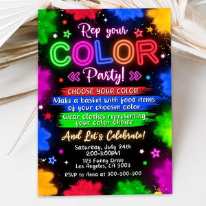 Color Party Invitation, Rep Your Color Party Invitation, Color Themed ...