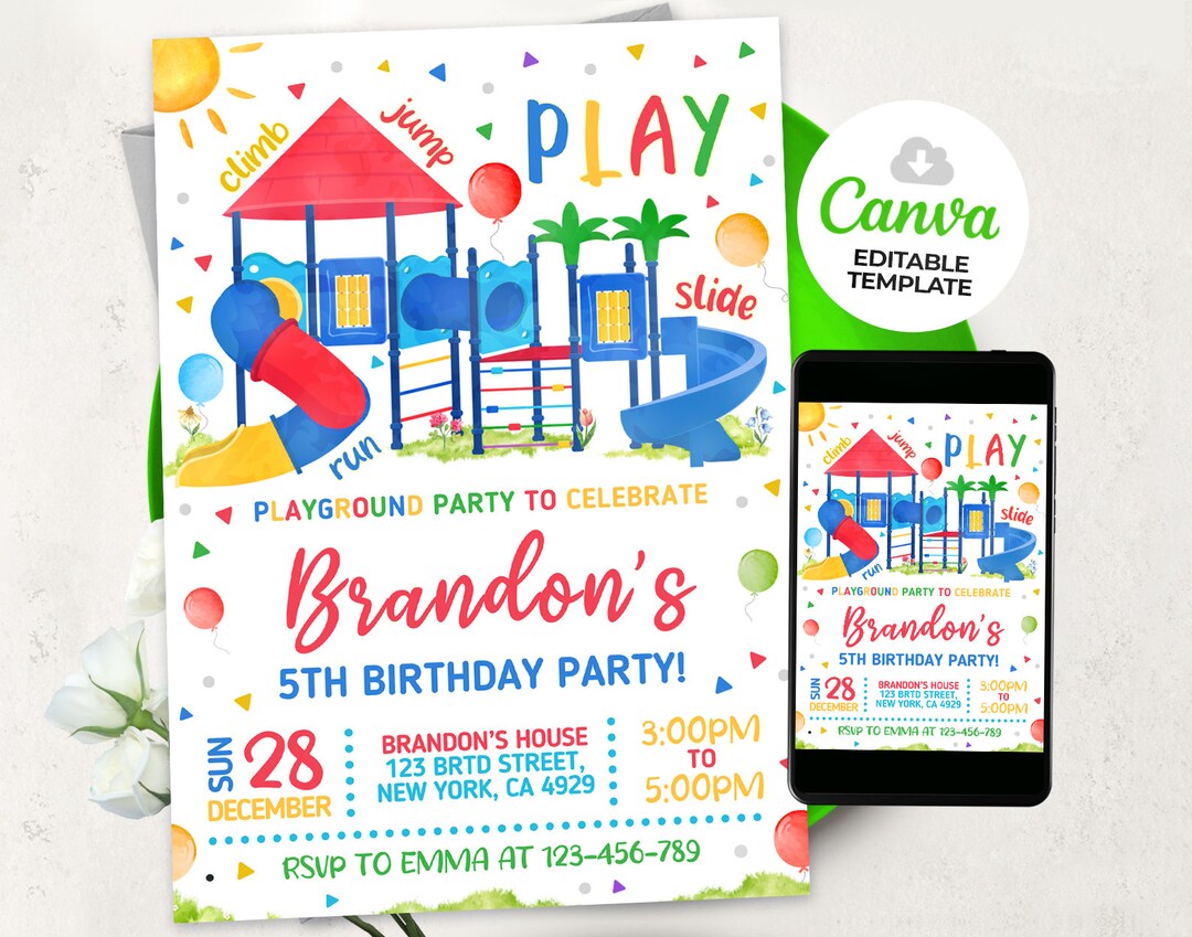 Playground Birthday Invitation EDITABLE, Park Party Invitation, Outdoor ...