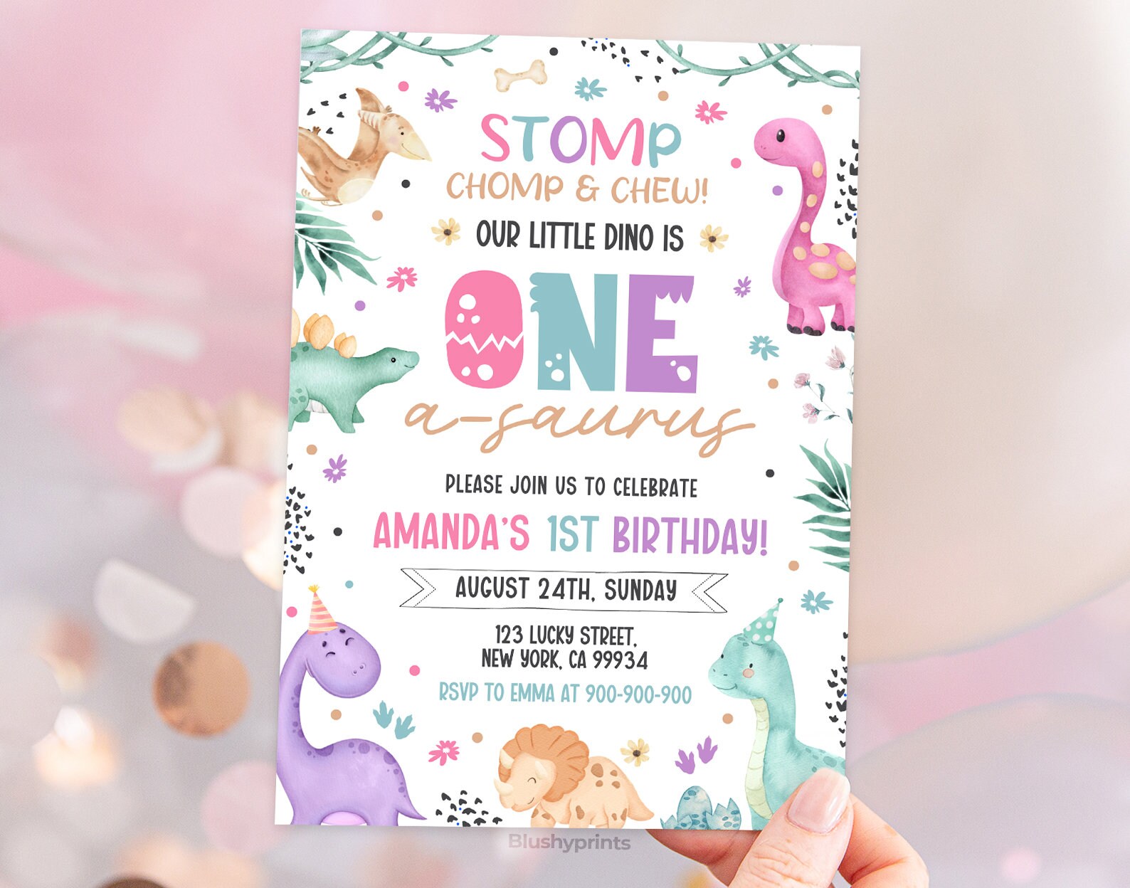 Dinosaur 1st Birthday Invitation, Girl Dinosaur Invitation, Oneasaurus ...
