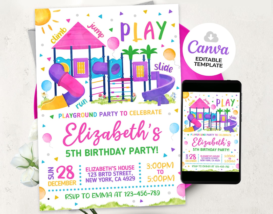 Playground Birthday Invitation EDITABLE, Park Party Invitation, Outdoor ...