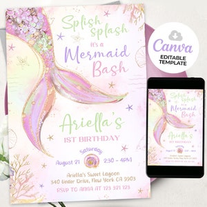 Mermaid Birthday Invitation, Mermaid Bash Under the Sea Birthday Invite ...