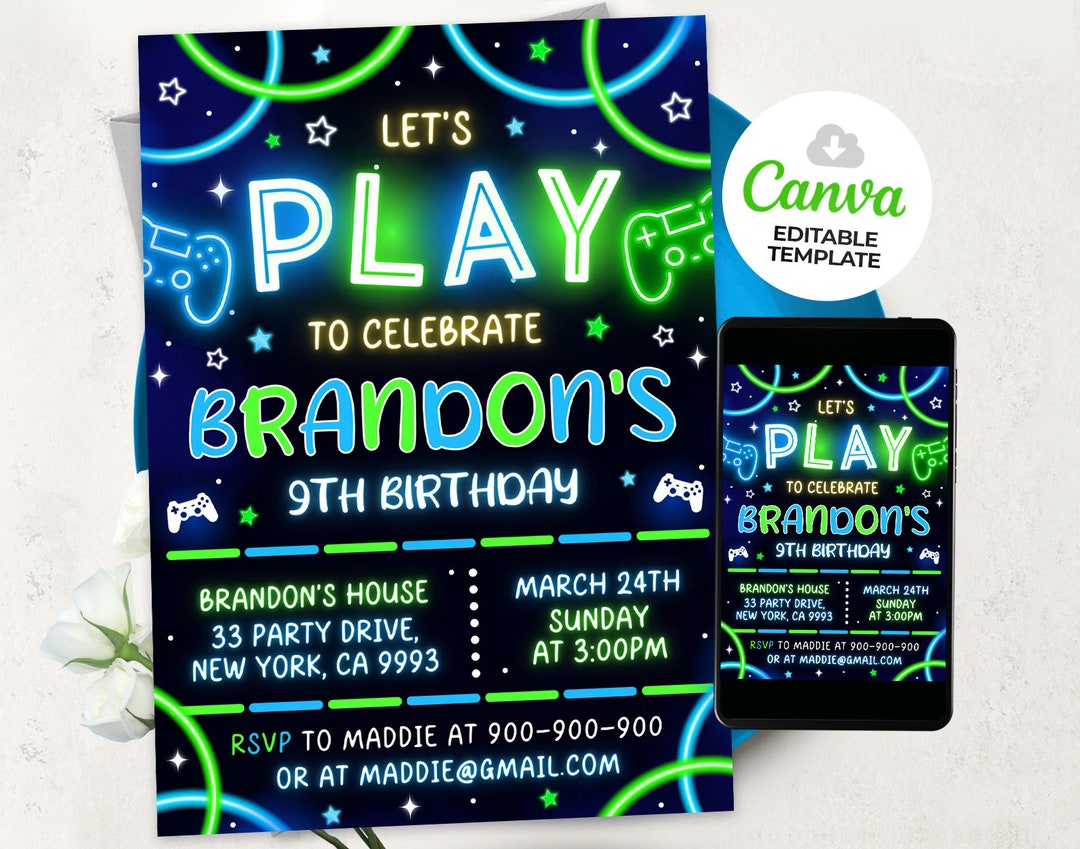 Video Game Party Invitation, Level up Birthday Invite, Gamer Boy ...