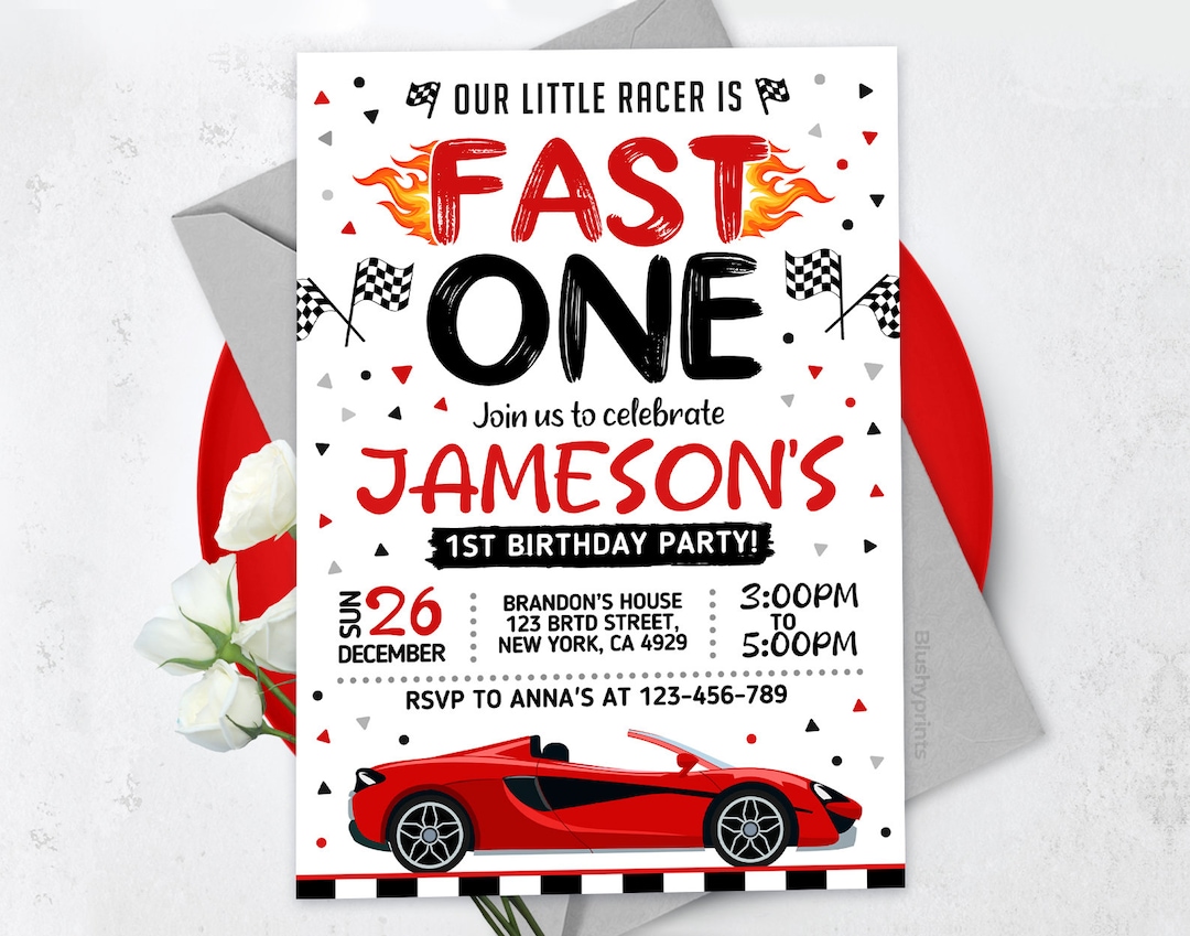 Fast One First Birthday Invitation Template, First Birthday Invitation ...