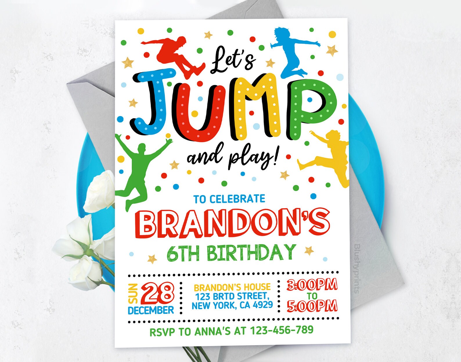 Jump Party Birthday Invitation, Trampoline Invitation, Bounce House ...