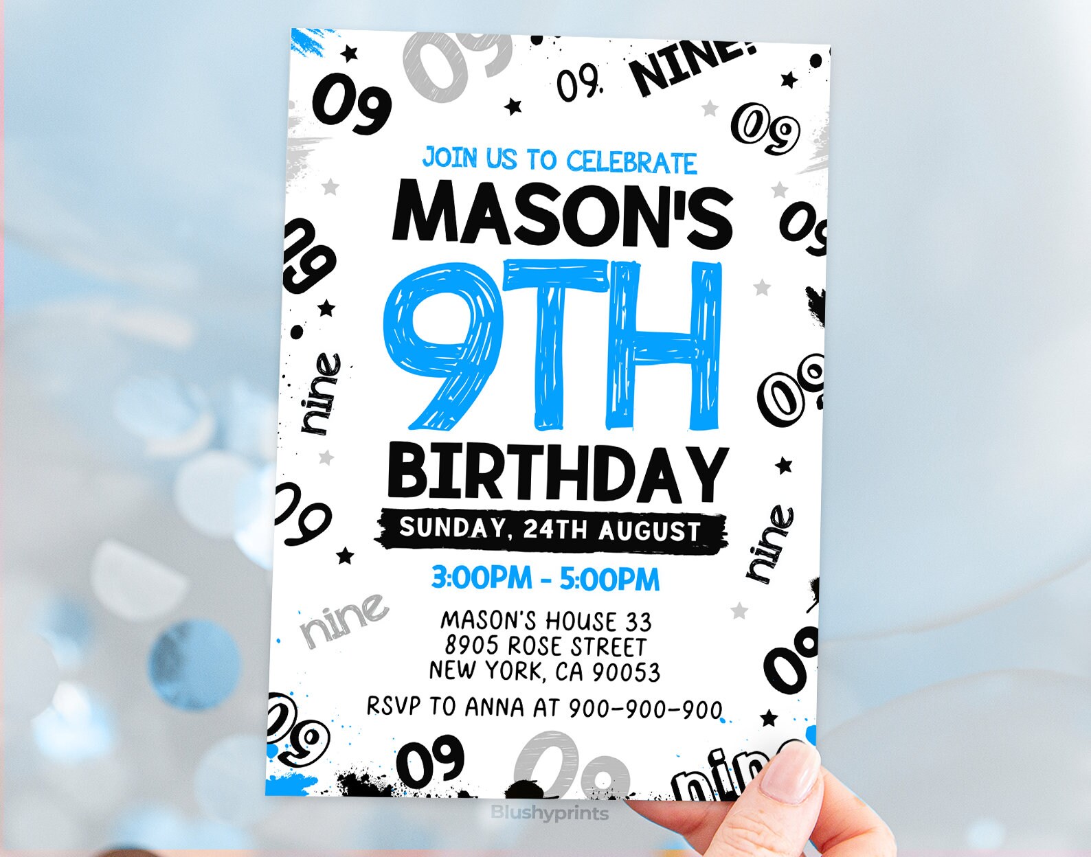 Boy 9th Birthday Invitation, Boy Invites, Boy Any Age Invitation ...