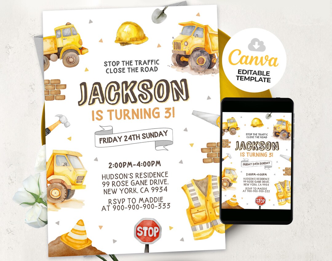 Construction Invitation, Construction Birthday Invitations, Dump Truck ...