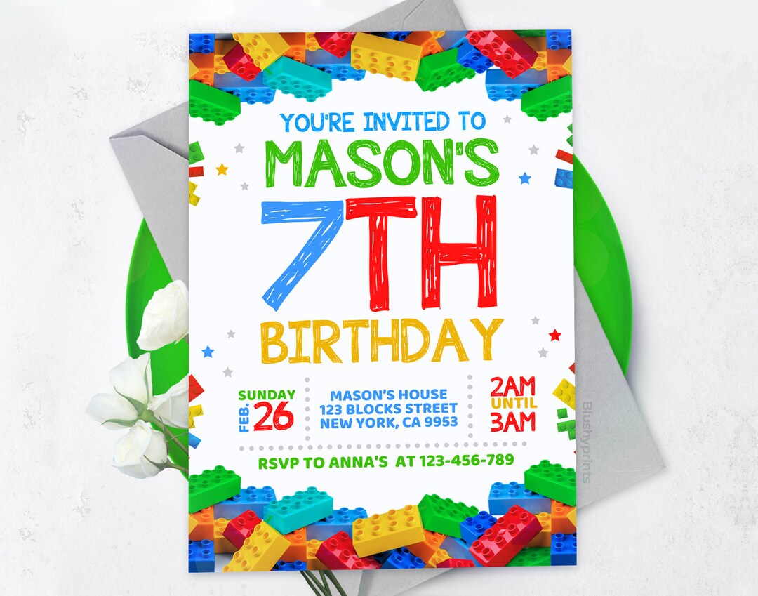 Editable Building Blocks Birthday Invitation, Blocks Invitation ...
