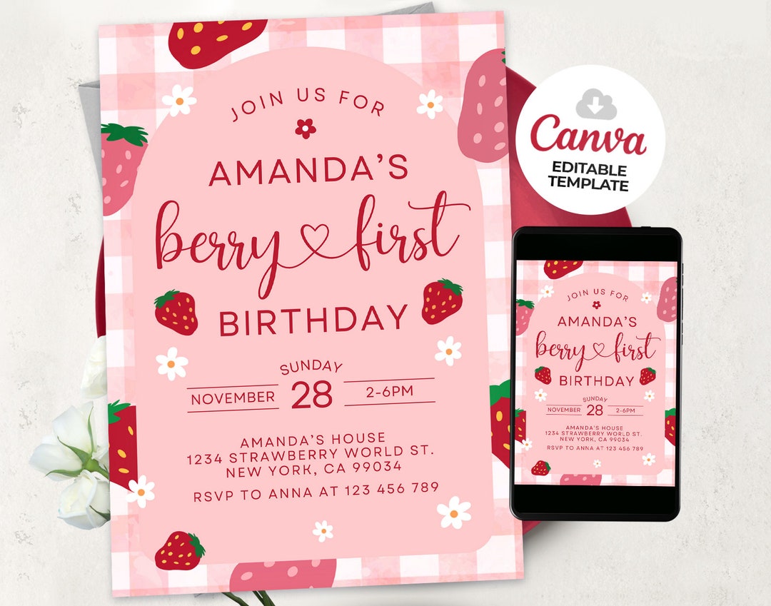 Berry First Birthday Invitation Template, Berry First Birthday ...