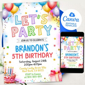 Colorful Birthday Invitation, Simple Birthday Invite, Printable ...