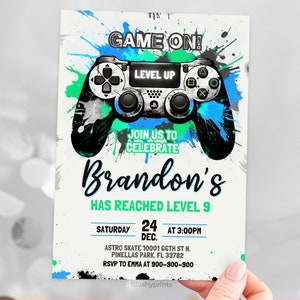 Video Game Party Invitation, Level up Birthday Invite, Video Gamer Boy ...