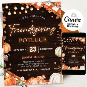 Friendsgiving Potluck Invitation, Thanksgiving Dinner Invitation ...