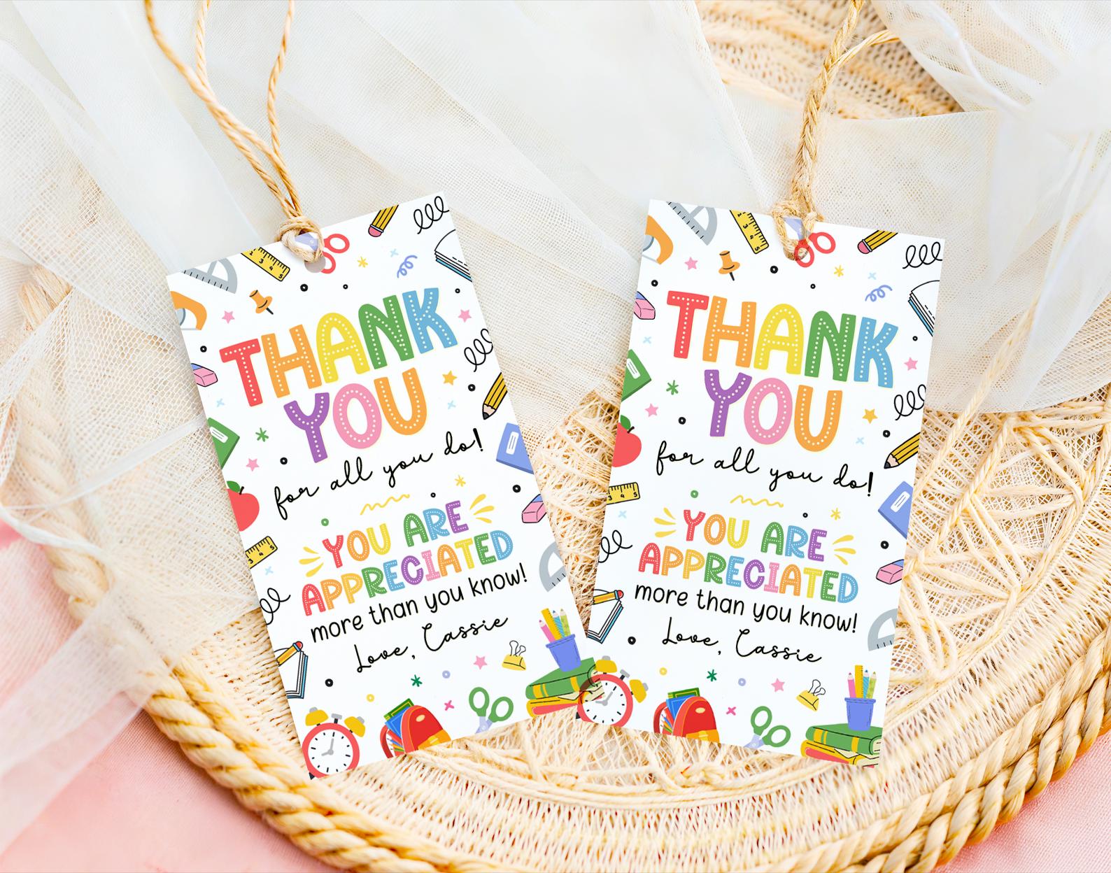 Teacher Appreciation Gift Tag, Thank You Teacher Gift Tag, School Party ...