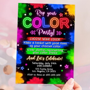 Color Party Invitation, Rep Your Color Party Invitation, Color Themed ...