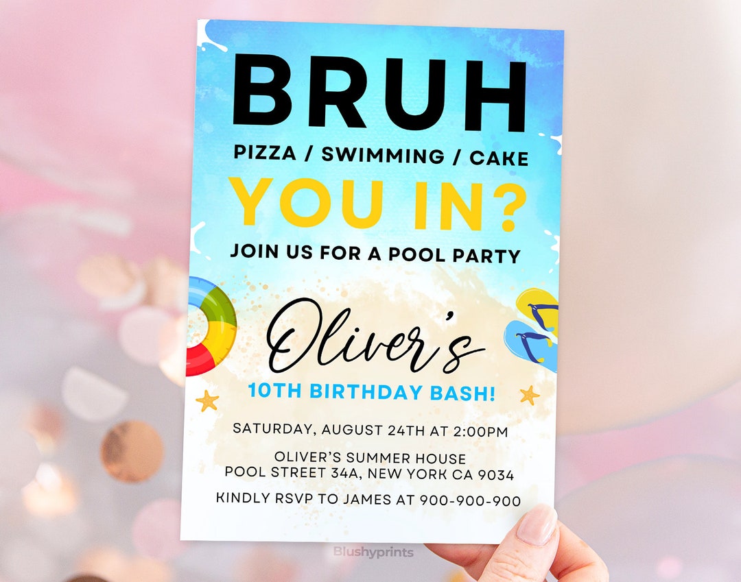 Bruh Summer Invitation, Boy Birthday Invitation, Pool Party Invites ...