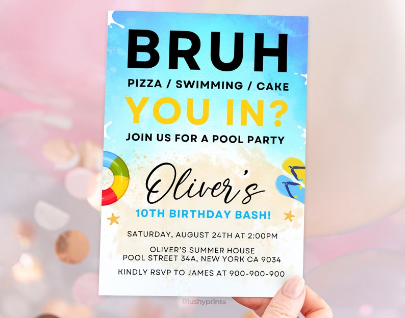 Bruh Summer Invitation, Boy Birthday Invitation, Pool Party Invites ...