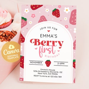 Editable Berry First Birthday Invitation Template, Berry First Birthday ...
