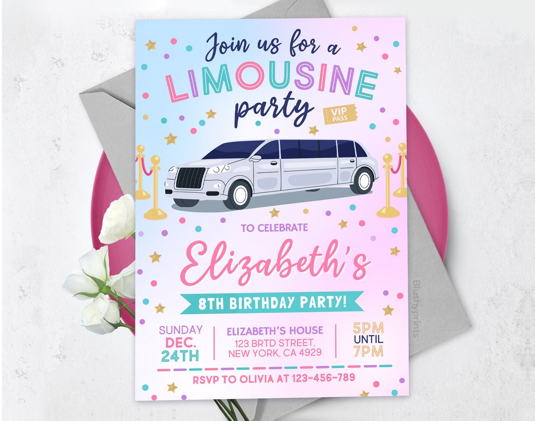 Limousine Party Invitation, VIP Birthday Invitation, Tween Girl Disco ...