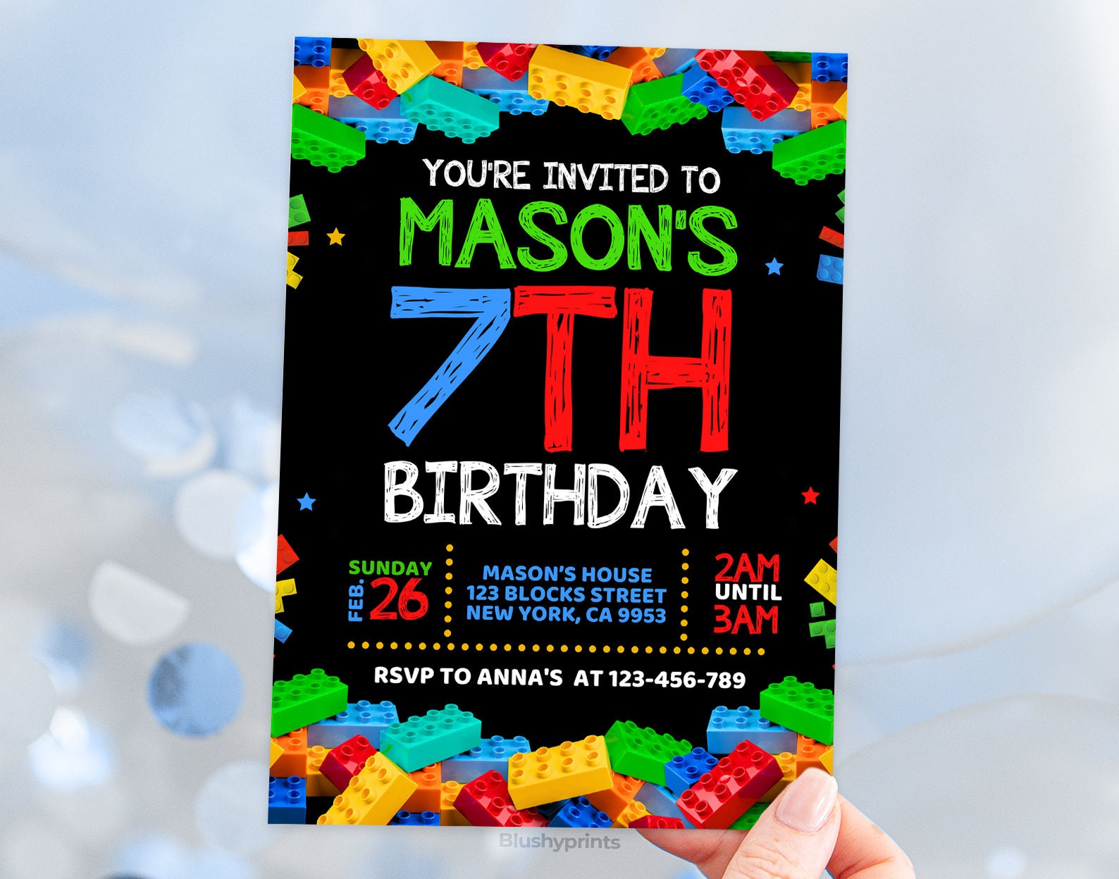 Editable Building Blocks Birthday Invitation, Blocks Invitation ...