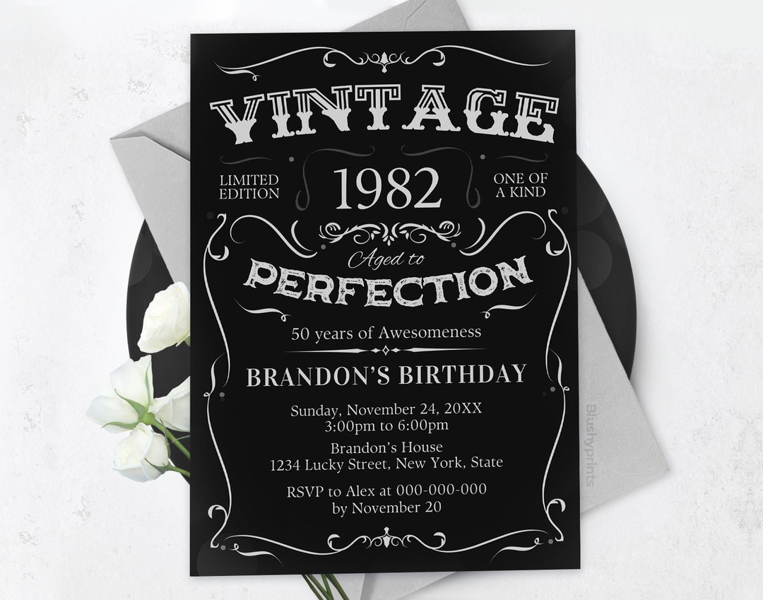 Editable Men Birthday Invitation, 50th Vintage Birthday Invitation ...