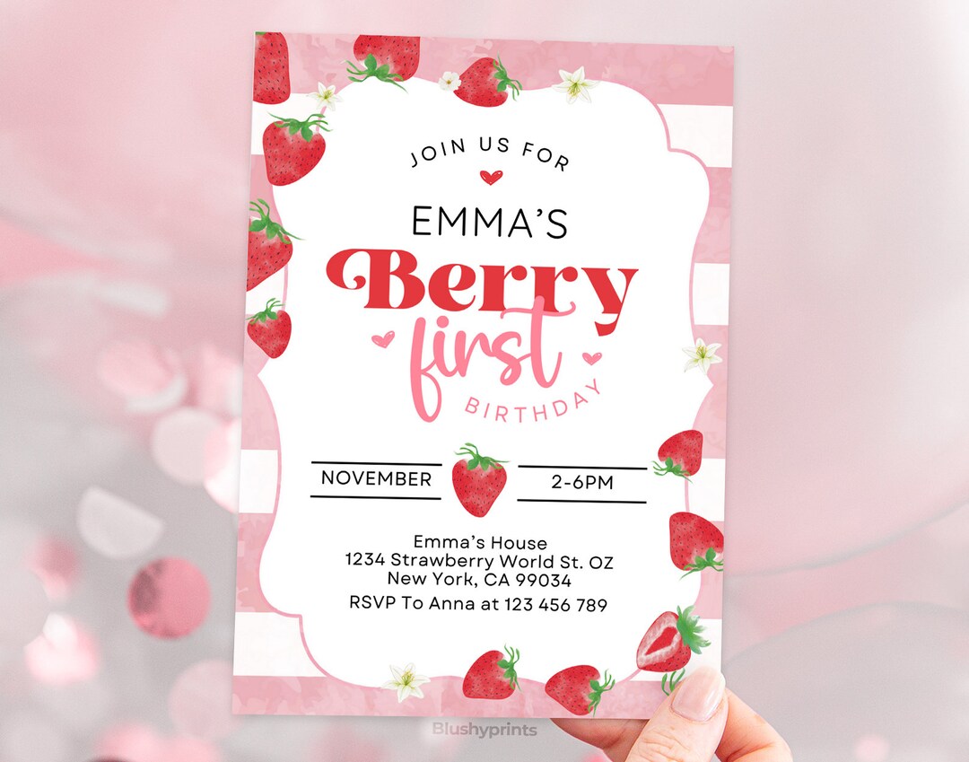 Editable Berry First Birthday Invitation Template, Berry First Birthday ...