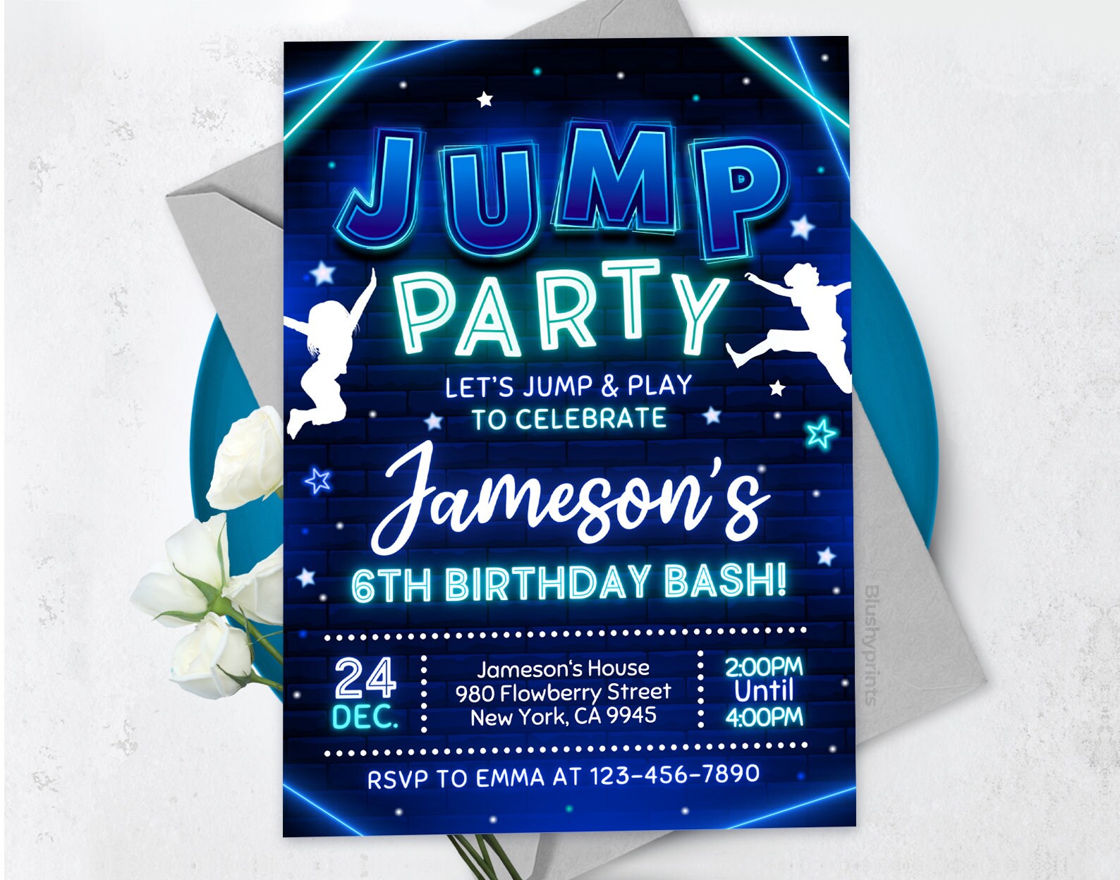 Jump Invitation Jump Birthday Party Invite Trampoline Party Bounce ...