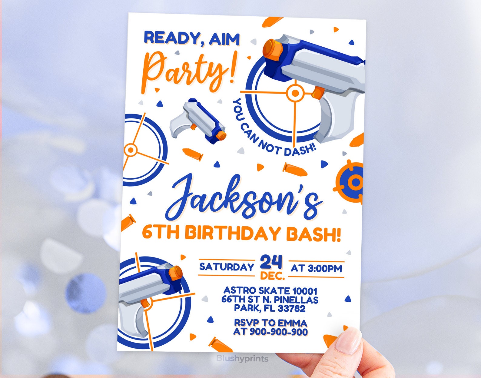 Editable Dart Gun Birthday Party Invitation, Dart Birthday Invite ...