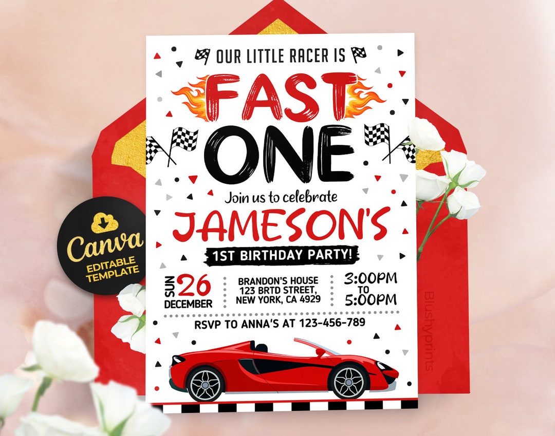 Fast One First Birthday Invitation Template, First Birthday Invitation ...