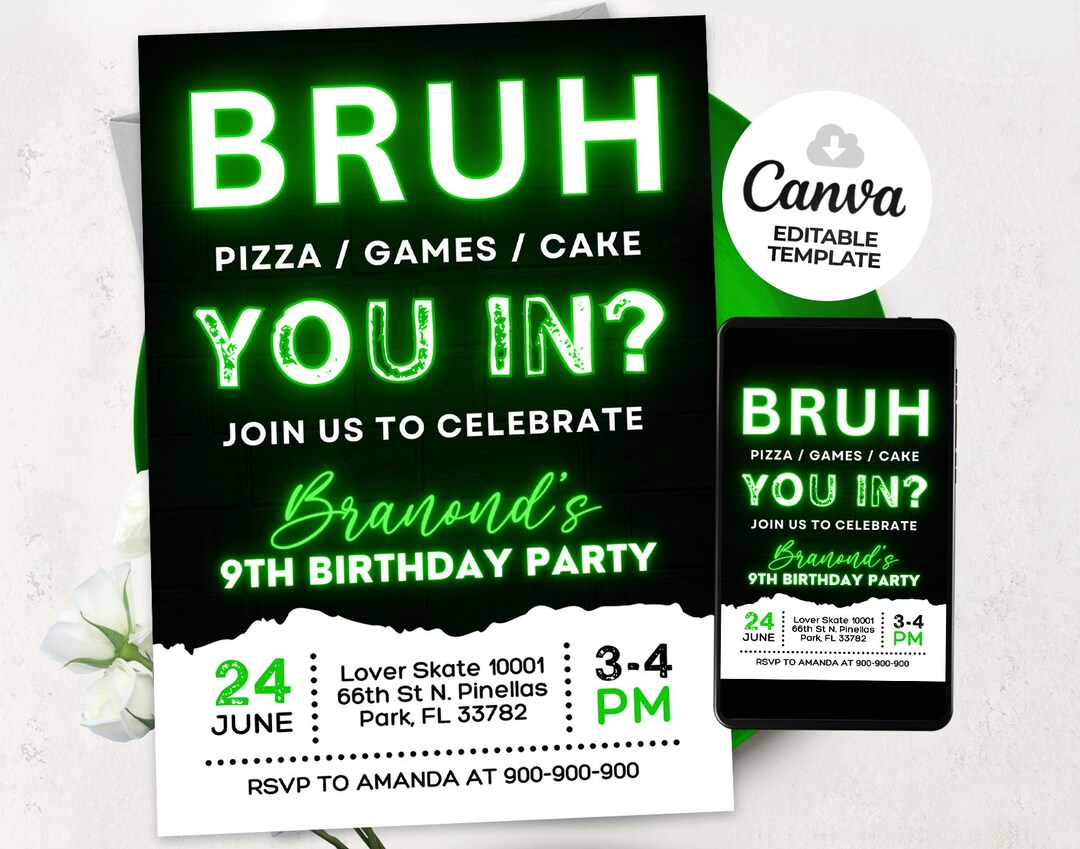 Bruh Invitation, Boy Birthday Invitation, Pool Party Invites, Bruh Its ...