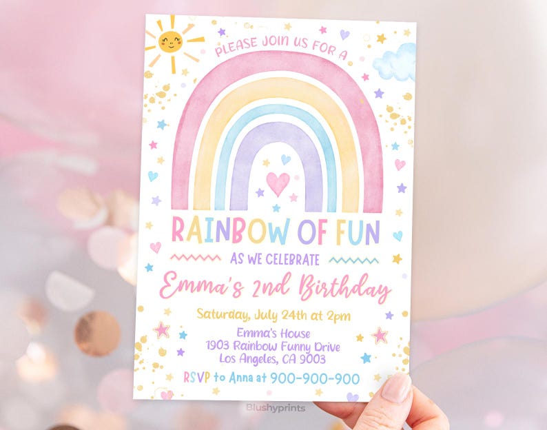 Rainbow Birthday Invitation, Girl Rainbow Party Invites, Rainbow of Fun ...
