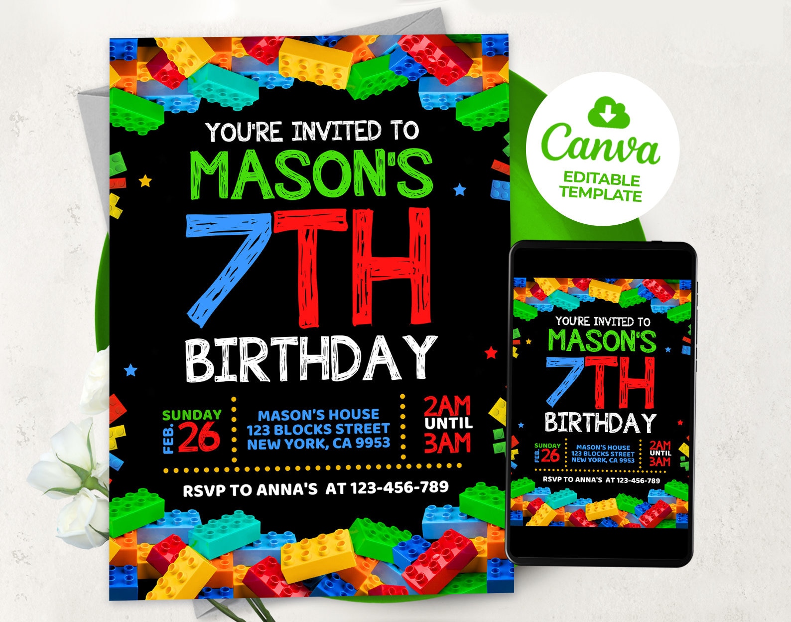 Editable Building Blocks Birthday Invitation, Blocks Invitation ...
