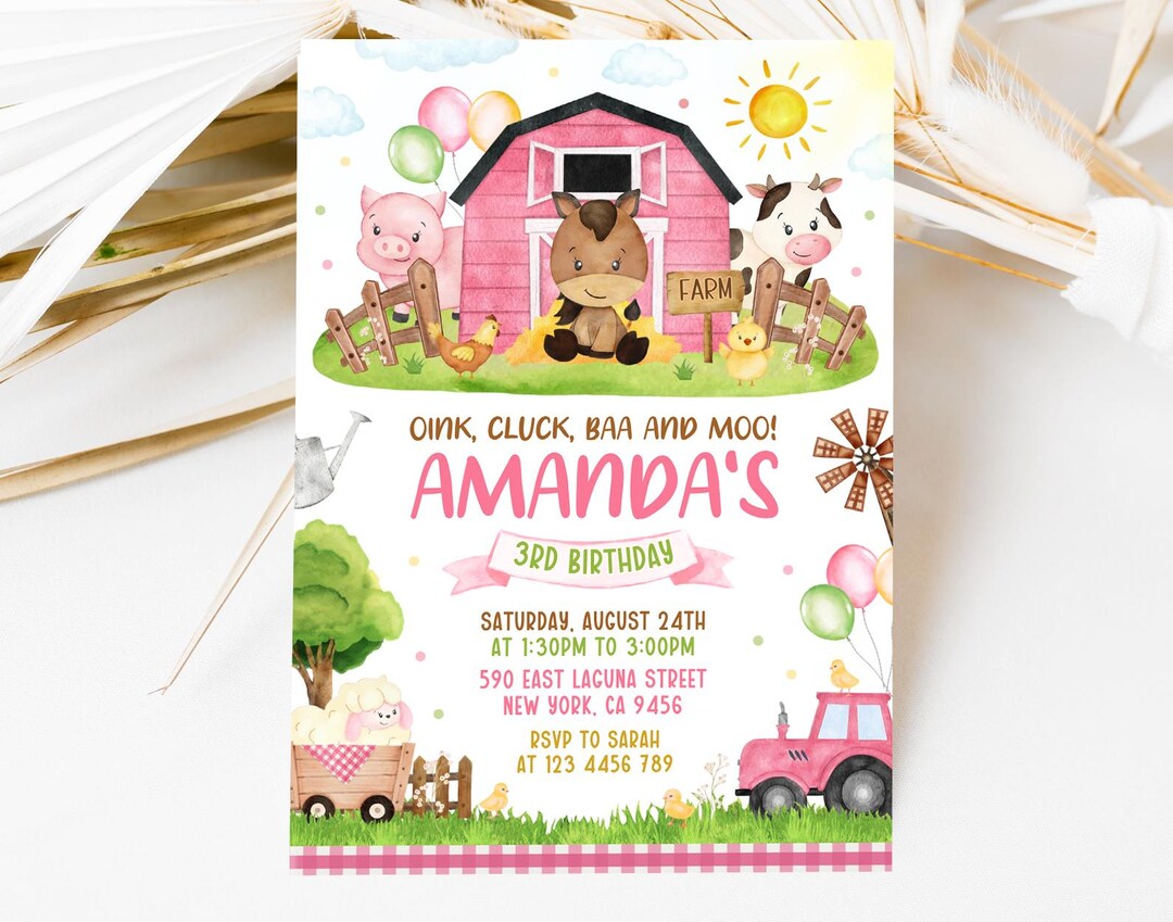 Farm Birthday Invitation Template, Farm Animals Birthday Invitation ...