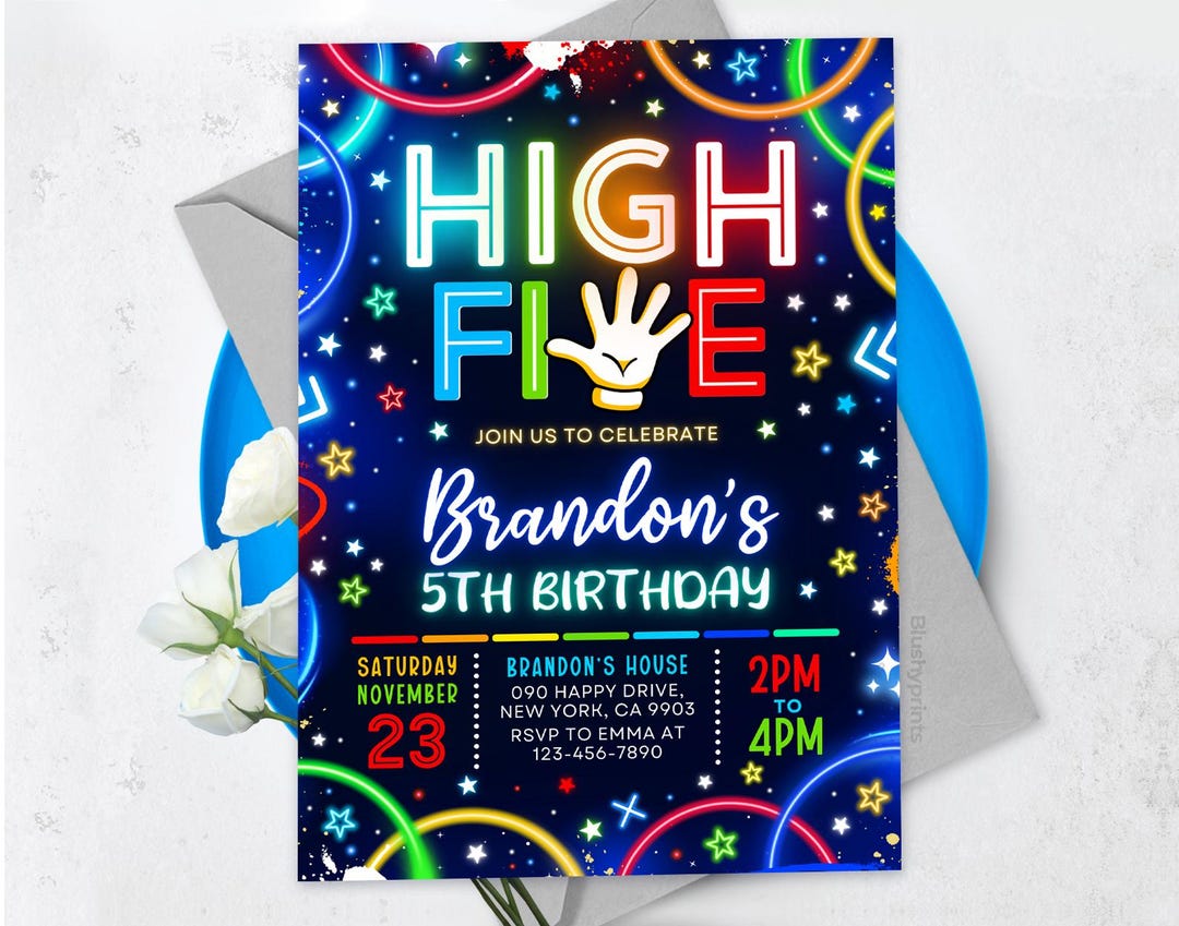 High Five Birthday Invitation, Hi Five Invite Template, 5th Birthday ...