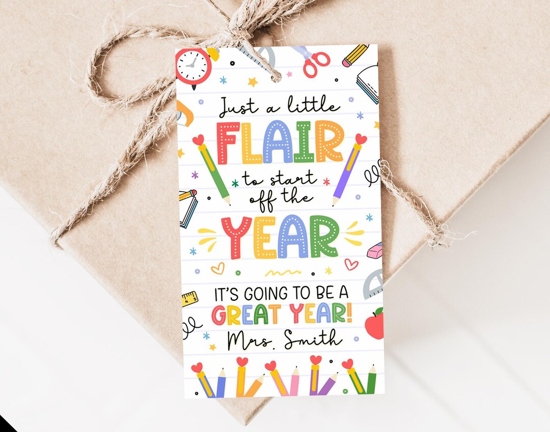 Back to School Pen Tag, Flair Gift Tag, Teacher Pen Gift Tag, First Day ...